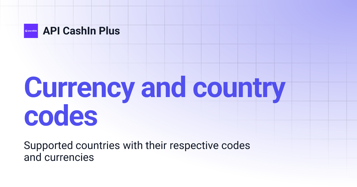 Currency and country codes | API CashIn Plus