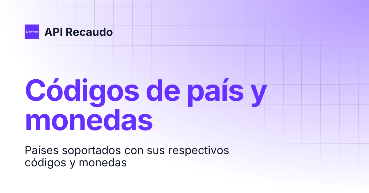 Códigos de país y monedas | API Recaudo